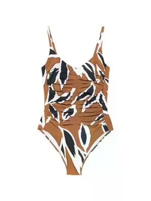 MARYAN MEHLHORN Nomade Leaf-print Swimsuit - Brown