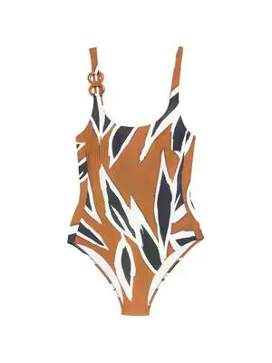 MARYAN MEHLHORN Leaf-print Swimsuit - Brown