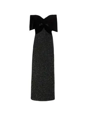 Costarellos Grace Beaded Off-shoulder Column Dress