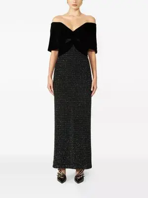 Costarellos Grace Beaded Off-shoulder Column Dress