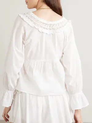 Posse Danielle Lace-trimmed Cotton Blouse - White
