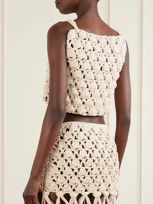 Balmain Cropped Crochet Cotton Top - Ecru