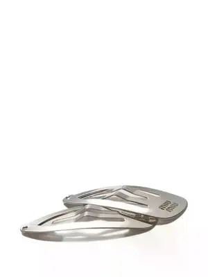 Miu Miu Set Of Two Perforated Logo Hair Clips - Silver