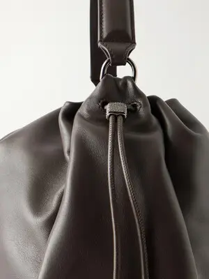 Brunello Cucinelli Bead-embellished Leather Tote Bag - Brown