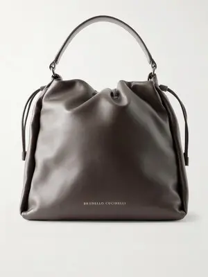 Brunello Cucinelli Bead-embellished Leather Tote Bag - Brown