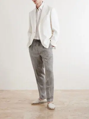 Brunello Cucinelli Straight-leg Pleated Herringbone Trousers - Brown