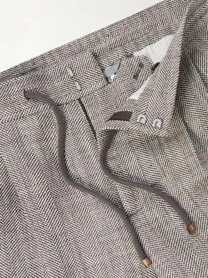 Brunello Cucinelli Straight-leg Pleated Herringbone Trousers - Brown
