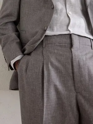 Brunello Cucinelli Straight-leg Pleated Wool Suit Trousers - Brown