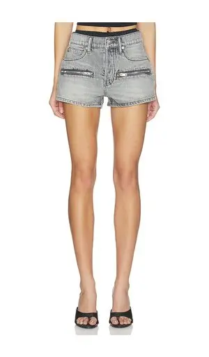 Alexander Wang Mid Rise Denim Shorts With Horizontal Zips - Grey