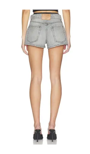 Alexander Wang Mid Rise Denim Shorts With Horizontal Zips - Grey