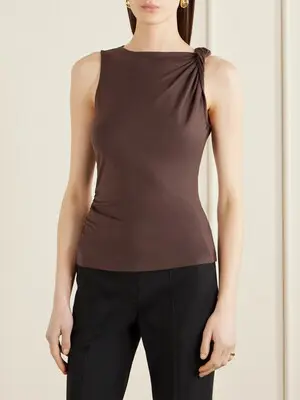 Veronica Beard Otessa Twisted Lyocell-blend Jersey Top - Brown
