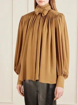 Khaite Vali Silk-georgette Blouse With Pussy-bow - Neutrals