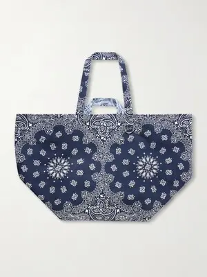 CALL IT BY YOUR NAME Maxi Basket Printed Cotton Tote - Blue