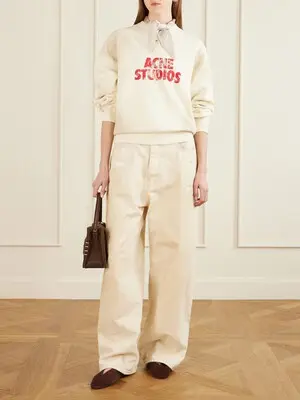 Acne Studios Distressed Leather-trimmed Jeans - Neutrals