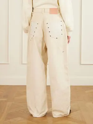 Acne Studios Distressed Leather-trimmed Jeans - Neutrals