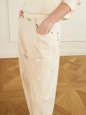 Acne Studios Distressed Leather-trimmed Jeans - Neutrals