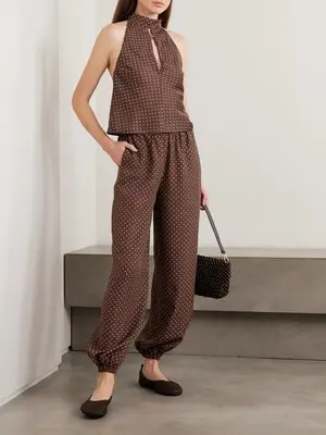 Posse Phoebe Polka-dot Tencel Lyocell Halterneck Top - Brown