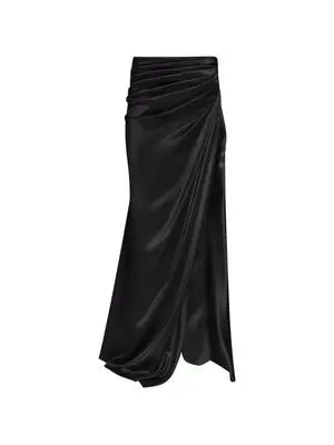 ALEXIA & ANTONIA Draped Side-slit Maxi Skirt - Black