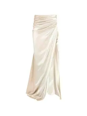ALEXIA & ANTONIA Draped Side-slit Maxi Skirt - Neutrals