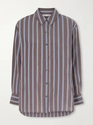 Veronica Beard Lloyd Striped Woven Shirt - Brown