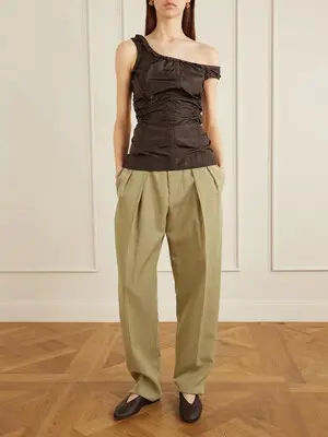 Bottega Veneta Gathered Paneled Silk-taffeta Tank - Brown