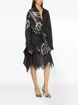 DONDE ESTEBAN Ruffled Floral-print Asymmetrical Midi Skirt