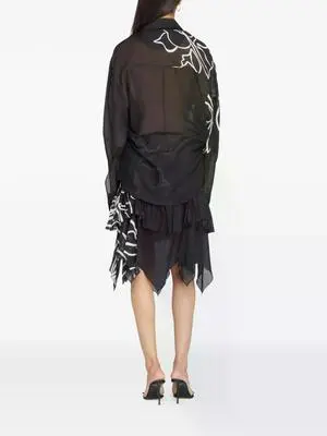 DONDE ESTEBAN Ruffled Floral-print Asymmetrical Midi Skirt