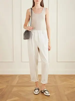 Brunello Cucinelli Tapered Cotton-blend Trousers - Neutrals