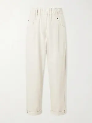 Brunello Cucinelli Tapered Cotton-blend Trousers - Neutrals