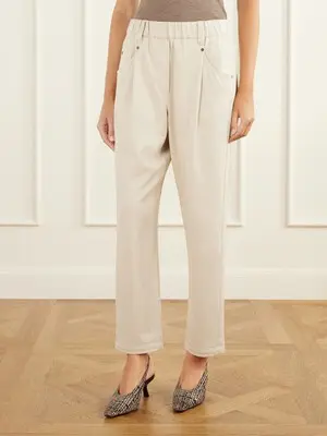 Brunello Cucinelli Tapered Cotton-blend Trousers - Neutrals