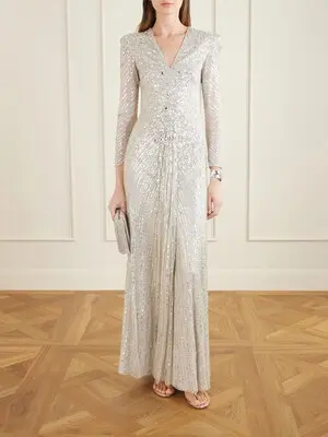 Jenny Packham Eve Sequined Tulle Gown - Silver