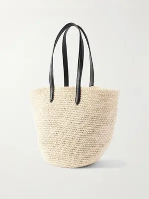 HUNTING SEASON Market Leather-trimmed Raffia Tote - Black