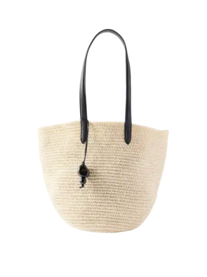 HUNTING SEASON Market Leather-trimmed Raffia Tote - Black