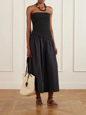 HUNTING SEASON Market Leather-trimmed Raffia Tote - Black