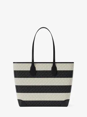 Michael Kors Eva Large Striped Signature Logo Tote Bag - Black