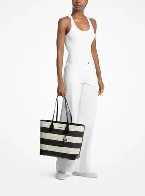 Michael Kors Eva Large Striped Signature Logo Tote Bag - Black