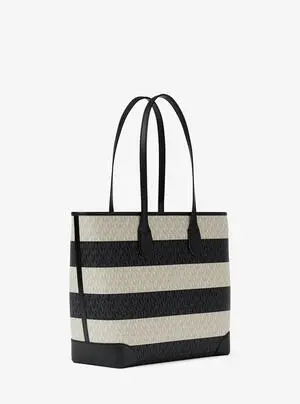 Michael Kors Eva Large Striped Signature Logo Tote Bag - Black