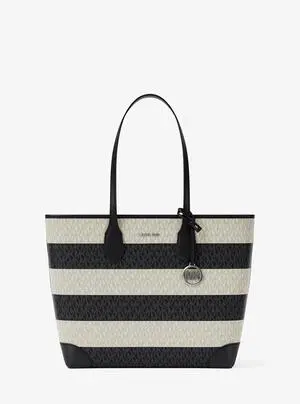 Michael Kors Eva Large Striped Signature Logo Tote Bag - Black