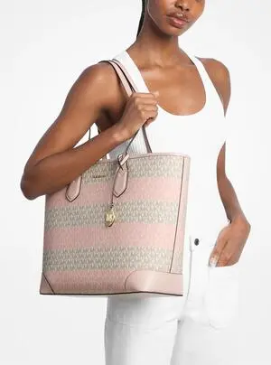 Michael Kors Eva Large Striped Signature Logo Tote Bag - Pink