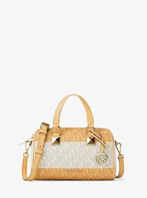 Michael Kors Small Striped Signature Logo Duffle Crossbody Bag - Yellow