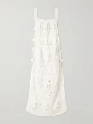 Loretta Caponi Fiocchini Lace-trimmed Maxi Dress - Neutrals