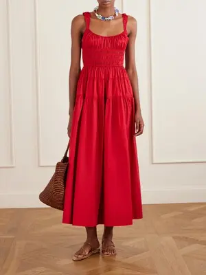 DÔEN Organic Cotton-poplin Midi Dress - Red