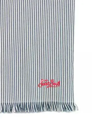 MC2 SAINT BARTH Foutas Seersucker Stripe-pattern Embroidered Beach Towel - Blue
