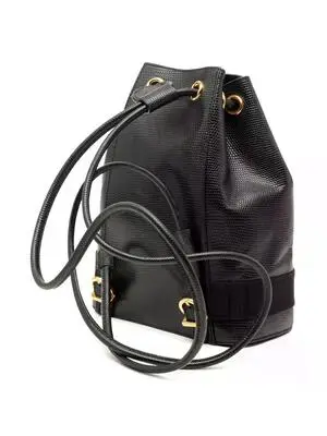 FERRAGAMO Lizard Embossed Leather Vara Bow Drawstring Backpack - Black