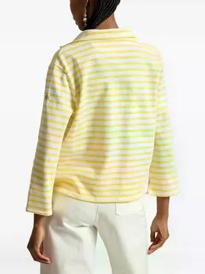 Polo Ralph Lauren Striped Long Sleeve V-neck Top With Chest Pocket - Yellow