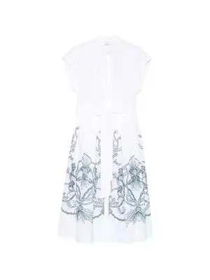 Eleventy Floral Belted Midi Dress - White