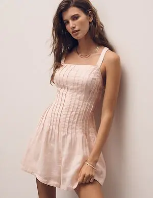 Anthropologie Linen Pintuck Romper - Seashell Pink