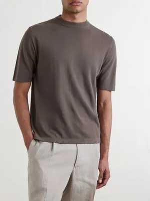 DE PETRILLO Knitted Cotton T-shirt - Brown