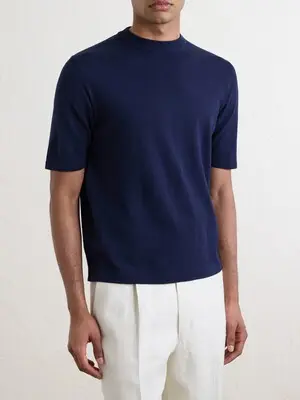 DE PETRILLO Knitted Cotton T-shirt - Blue