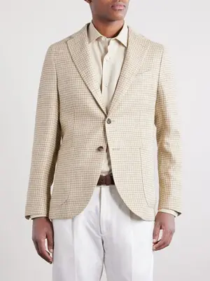 SLOWEAR Houndstooth Linen And Silk-blend Blazer - Neutrals